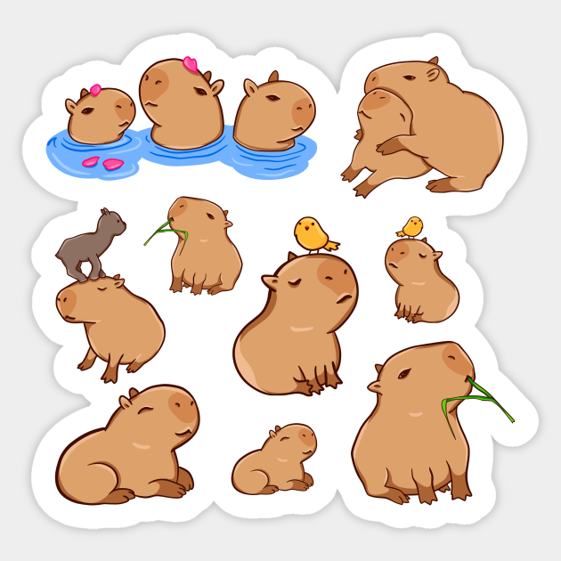 A cute group of capybaras - Capybara - Sticker | TeePublic